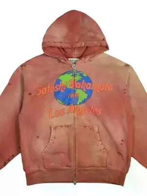 SATOSHI NAKAMOTO Distressed Finish Graphic-print Hoodie