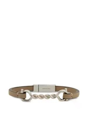 FERRAGAMO Gancini Leather Bracelet - Silver