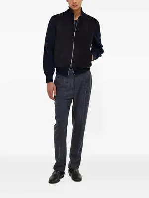 FERRAGAMO Suede-panelled Wool Jacket - Blue