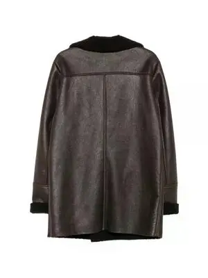 SALVATORE SANTORO Double-breasted Coat With Shearling Collar - Brown