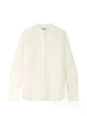 TWP Pleated Band Collar Shirt - Neutrals