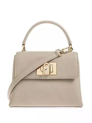 Furla 1927 Mini Logo Plaque Leather Tote Bag - Grey