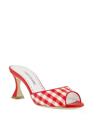 Manolo Blahnik Cotton Gingham Mules