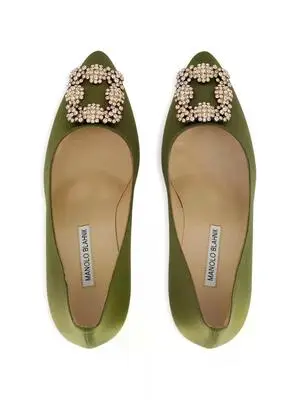 Manolo Blahnik Hangisi Crystal-buckle Satin Pumps