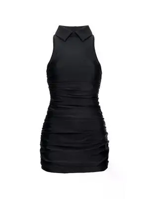 MEDEEA Ruched Collared Mini Dress - Black
