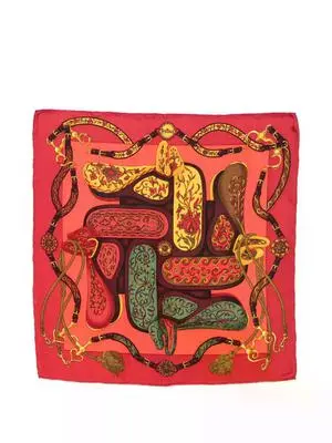 Hermès Silk Handkerchief With Equestrian Motif - Red