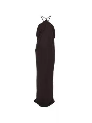 Alberta Ferretti Halterneck Draped Maxi Dress - Brown