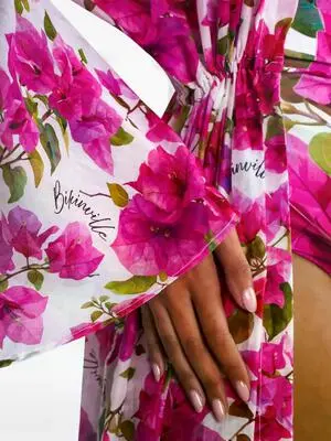 BIKINVILLE Bouganvillea Print Drawstring-waist Beach Cover-up