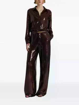 Alberta Ferretti Sequin-embellished Wide Leg Trousers - Brown