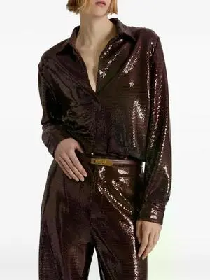 Alberta Ferretti Sequin-embellished Wide Leg Trousers - Brown
