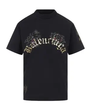 Balenciaga Rose Printed Short-sleeved T-shirt - Black