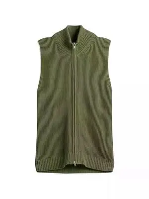 MAISON MARGIELA Khaki Ribbed Knit Zip-up Cardigan