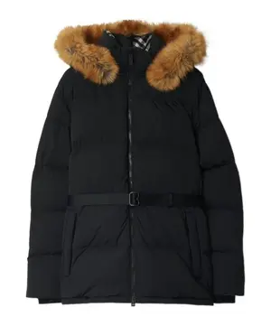 Burberry Funnel Neck Zip-up Puffer Coat With Drawcord Waist And Hood
