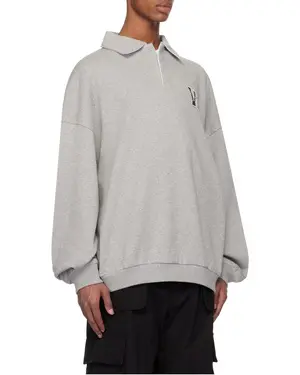 We11Done Lapel Collar Faux Pearl Logo Sweater
