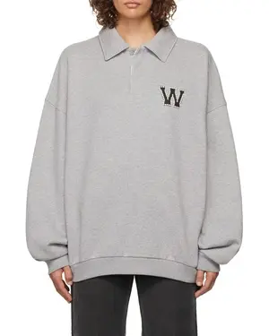We11Done Lapel Collar Faux Pearl Logo Sweater