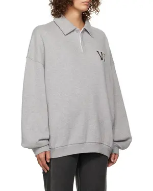 We11Done Lapel Collar Faux Pearl Logo Sweater