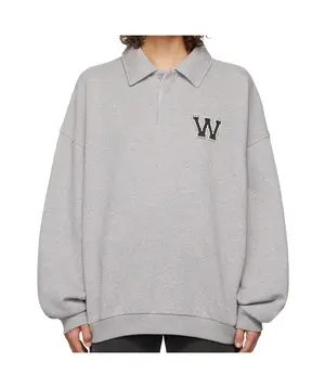 We11Done Lapel Collar Faux Pearl Logo Sweater