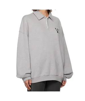 We11Done Lapel Collar Faux Pearl Logo Sweater