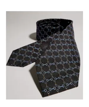 Gucci Horsebit Silk Jacquard Neck Tie - Black