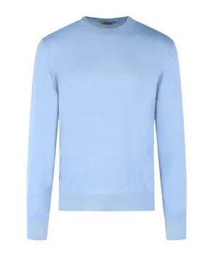 GRAN SASSO Ribbed Crew Neck Sweater - Lightblue