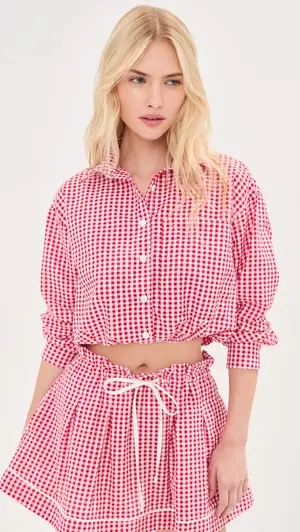 LE BOP Wylie Button-down Shirt In Gingham Check - Red Check