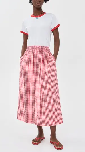 Splendid Gigi Gingham Midi Skirt - Firework/white
