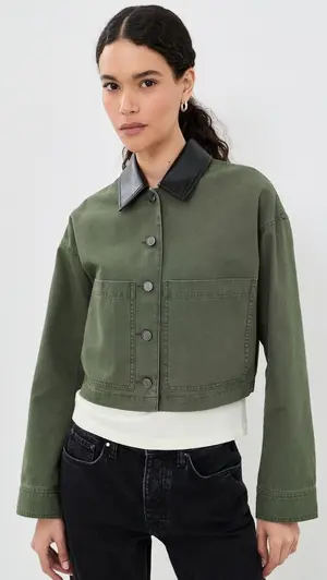 ANINE BING Yuma Cropped Jacket With Leather Collar