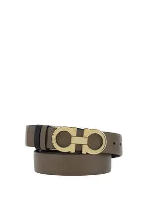 FERRAGAMO Reversible Leather Belt With Gancini Buckle - Multicolor