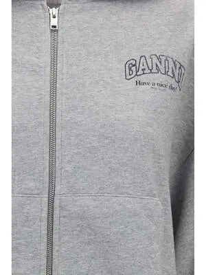 GANNI Cotton Zip-up Hoodie - Gray