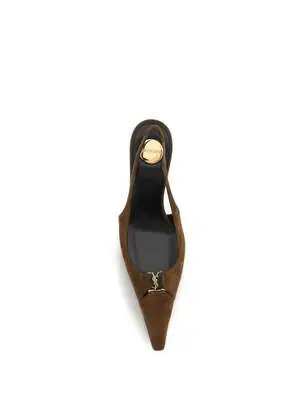 Saint Laurent Babylone Breteuil Suede Slingback Pumps - Brown