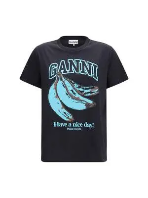 GANNI Banana Graphic Cotton T-shirt - Black