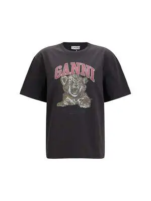 GANNI Tiger Graphic Cotton T-shirt - Black