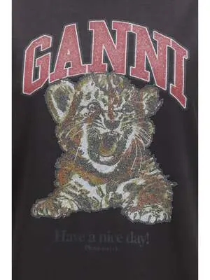 GANNI Tiger Graphic Cotton T-shirt - Black