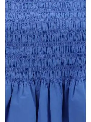 GANNI Ruched Cotton Top With Side Bows - Blue