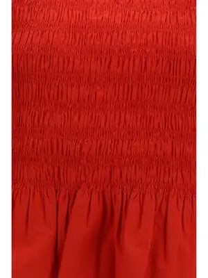 GANNI Ruched Cotton Top With Side Bows And Bell Sleeves - Red