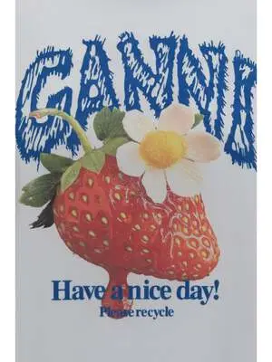 GANNI Strawberry Graphic Long Sleeve Cotton T-shirt - White