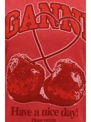 GANNI Have A Nice Day! Please Recycle" Cherry Graphic T-shirt - Red