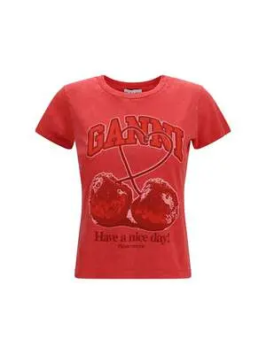 GANNI Have A Nice Day! Please Recycle" Cherry Graphic T-shirt - Red