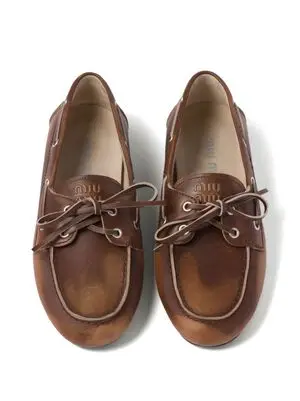 Miu Miu Leather Loafers With Faded Effect And Lace-up Detail - Multicolor