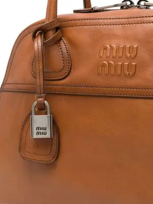 Miu Miu Leather Handbag With Embossed Logo And Silver-tone Hardware - Multicolor