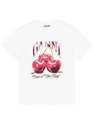 GANNI Graphic Print Cotton T-shirt - Multicolor
