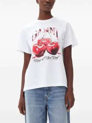GANNI Graphic Print Cotton T-shirt - Multicolor