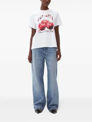 GANNI Graphic Print Cotton T-shirt - Multicolor