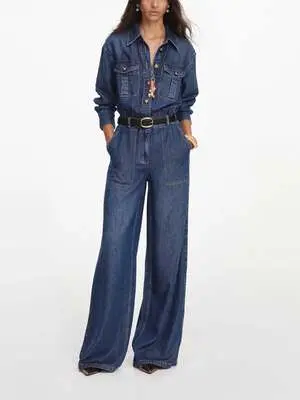 SELF-PORTRAIT Long Sleeve Denim Jumpsuit