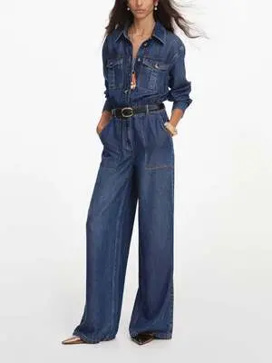 SELF-PORTRAIT Long Sleeve Denim Jumpsuit