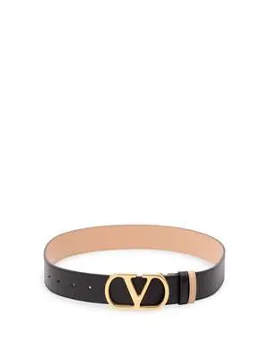 Valentino Garavani Reversible Leather Belt With Gold Tone "v" Logo Buckle - Multicolor