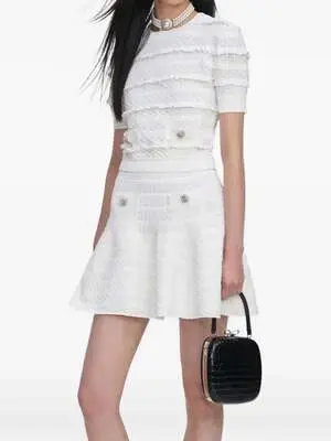 SELF-PORTRAIT Pointelle Knit Top With Ruffled Trim