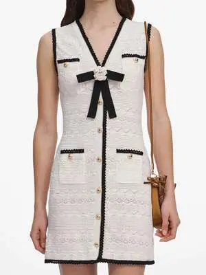 SELF-PORTRAIT Sleeveless Knit Mini Dress With Bow Detail