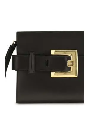 Balmain Anthem Leather Clutch With Gold-tone Buckle