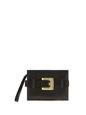 Balmain Anthem Leather Clutch With Gold-tone Buckle - Black